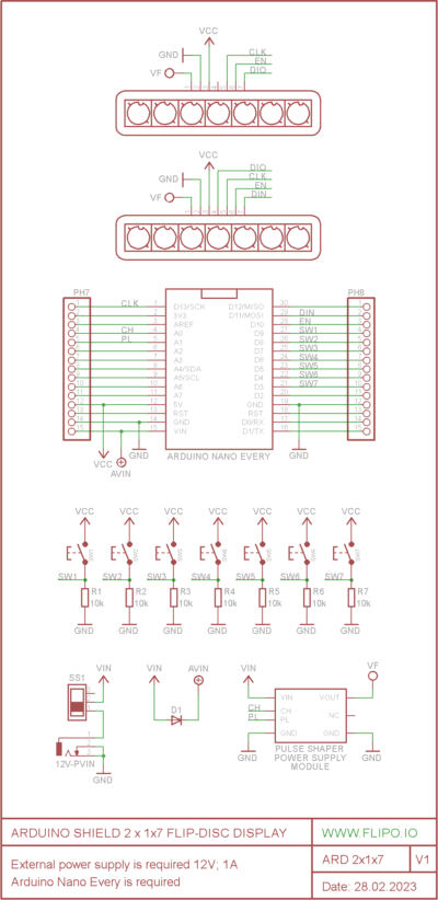 Arduino Shield – 1×7 Flip-disc Display – Flipo