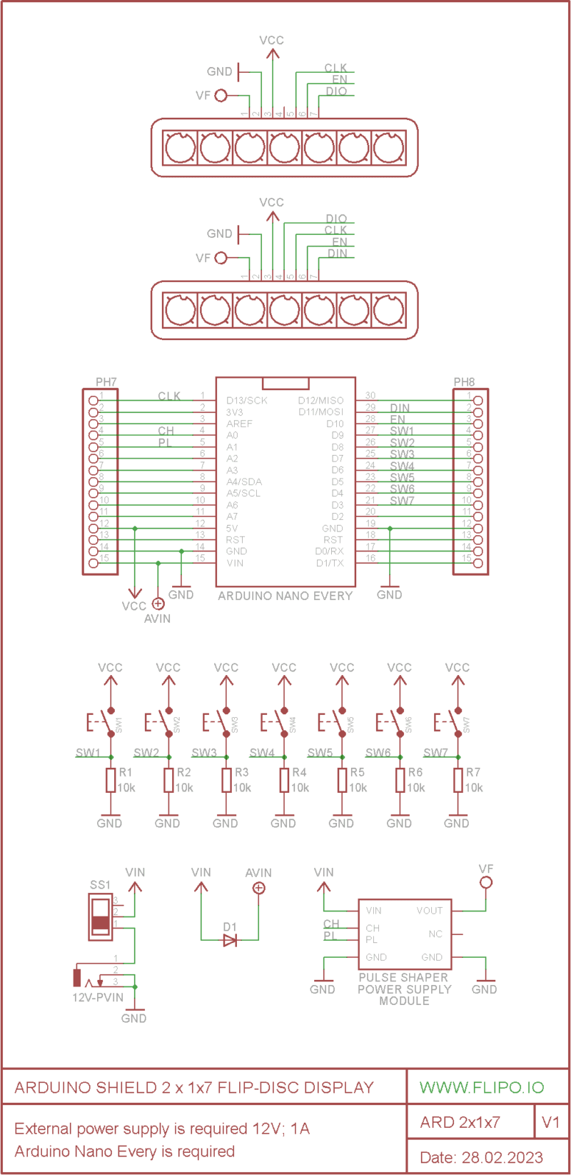 Arduino Shield – 1×7 Flip-disc Display – Flipo