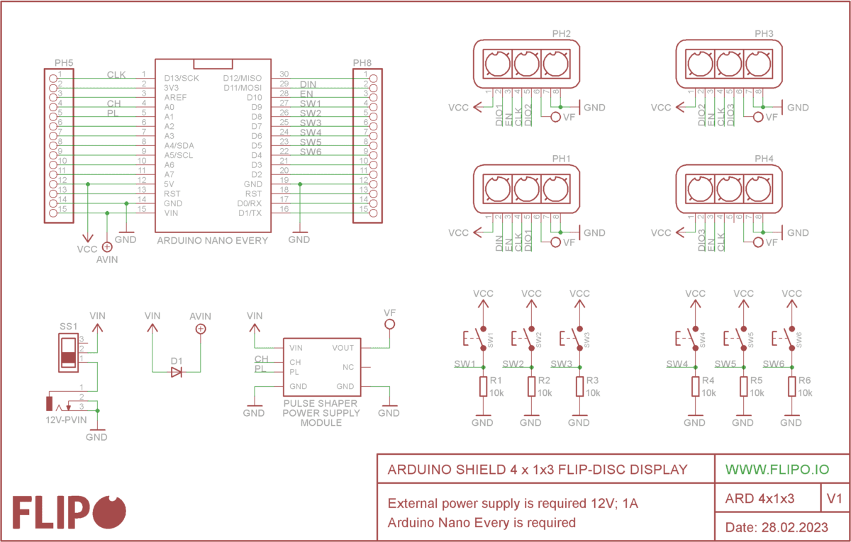 Arduino Shield – 1×3 Flip-disc Display – Flipo