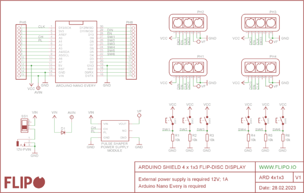 Arduino Shield – 1×3 Flip-disc Display – Flipo