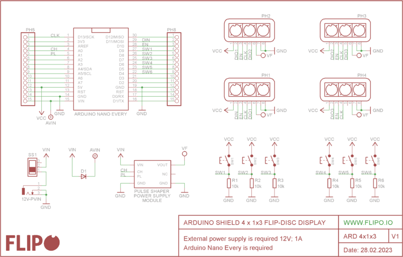 Arduino Shield – 1×3 Flip-disc Display – Flipo