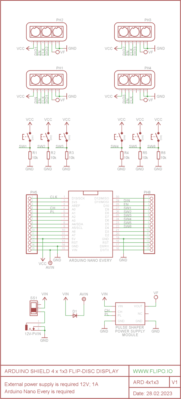 Arduino Shield – 1×3 Flip-disc Display – Flipo